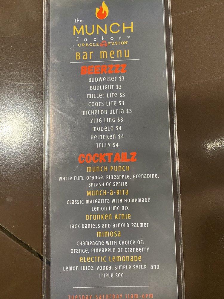 Menu at The Munch Factory restaurant, New Orleans, Congress Dr