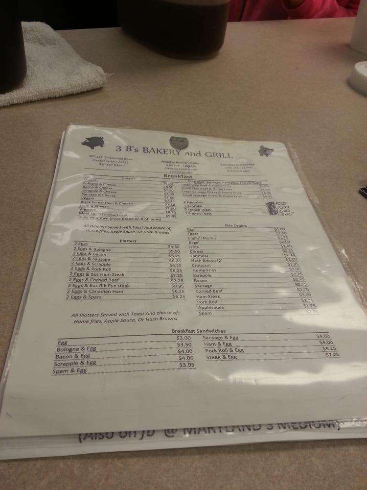 Menu at Three B's Bakery & Grill, Pasadena