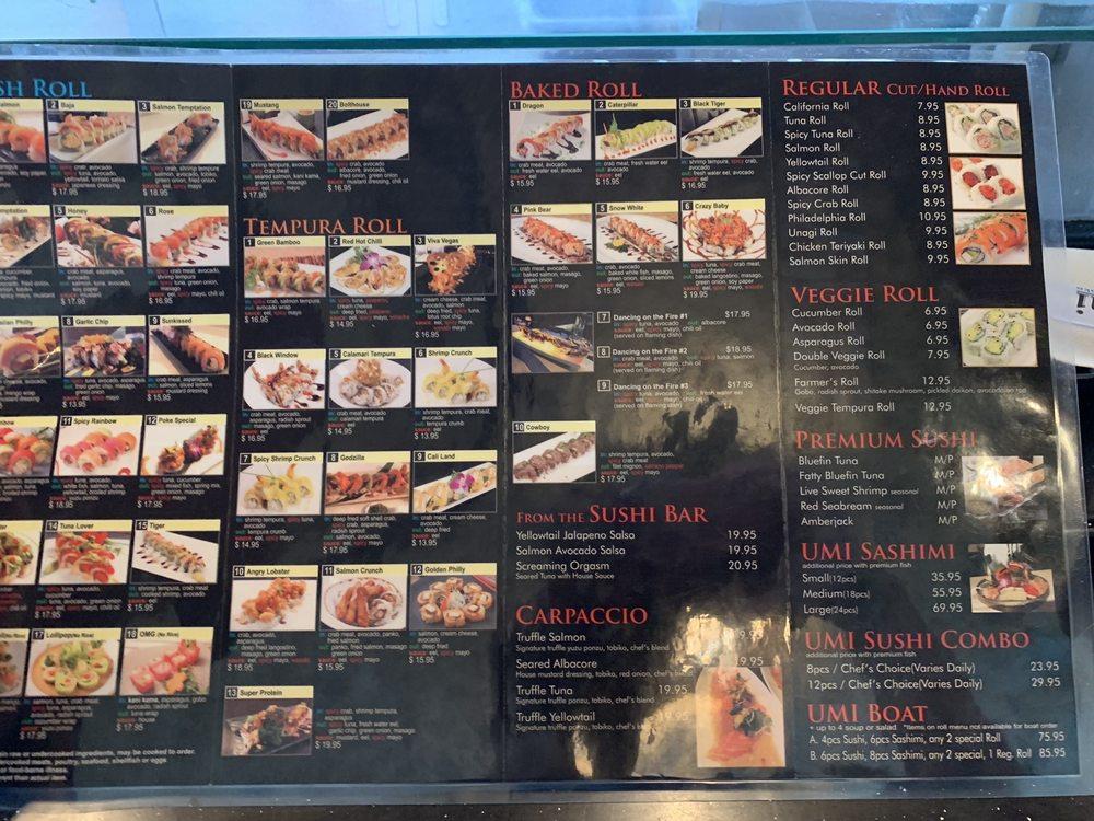 Menu at Umi Sushi & Sake restaurant, Morro Bay