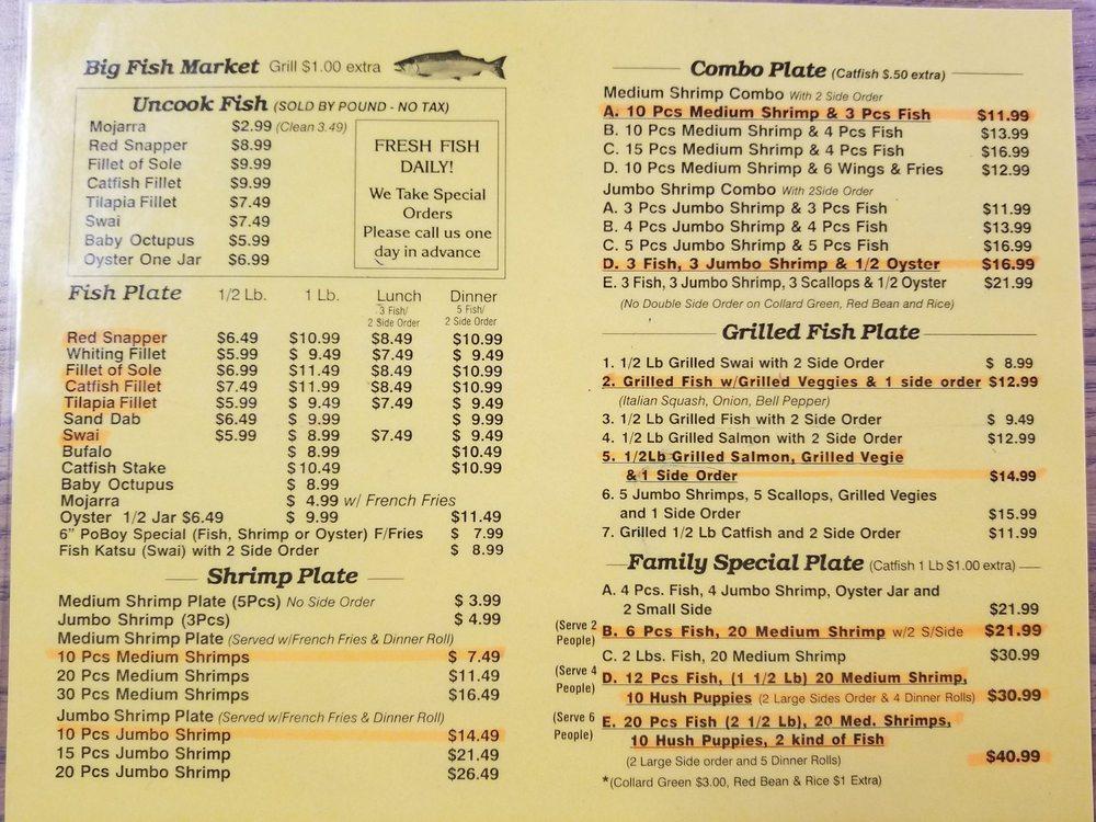 Menu at Big Fish Market restaurant, Moreno Valley