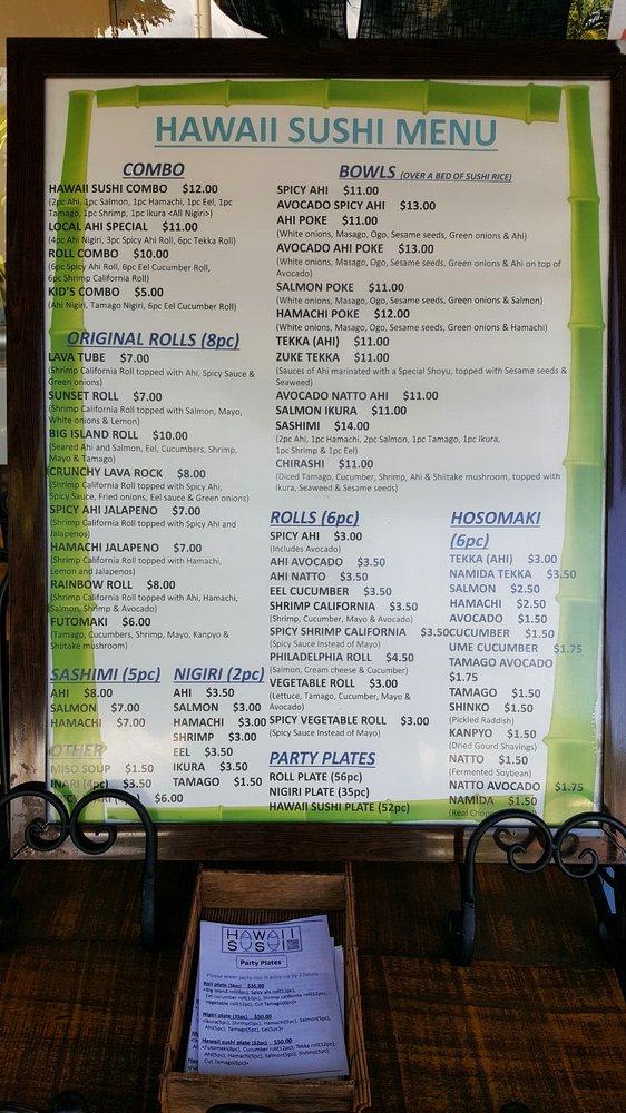 Menu at Hawaii Sushi restaurant, Honolulu, Monsarrat Ave Ste 1
