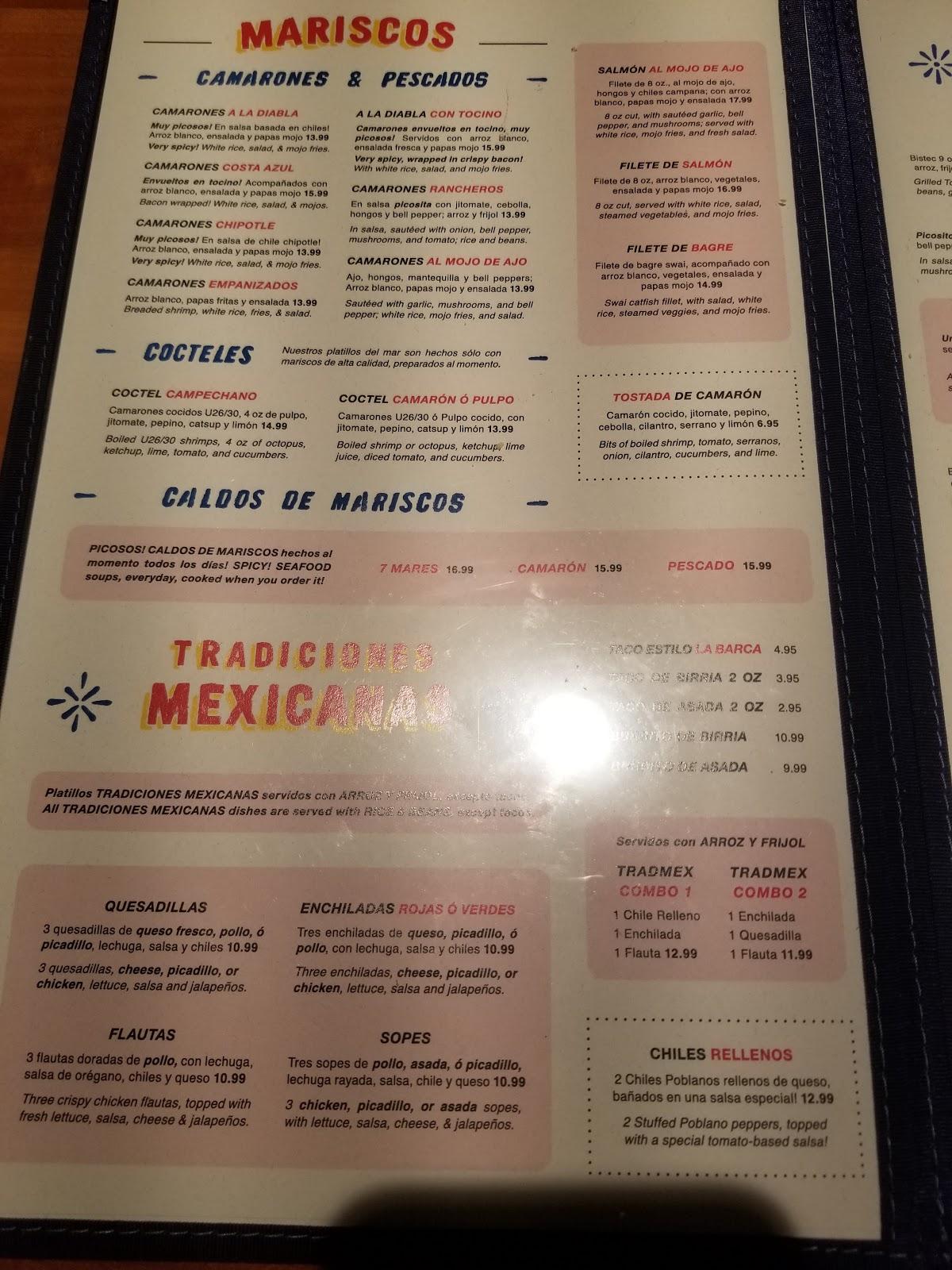 Carta de La Barca Restaurantes, Downey