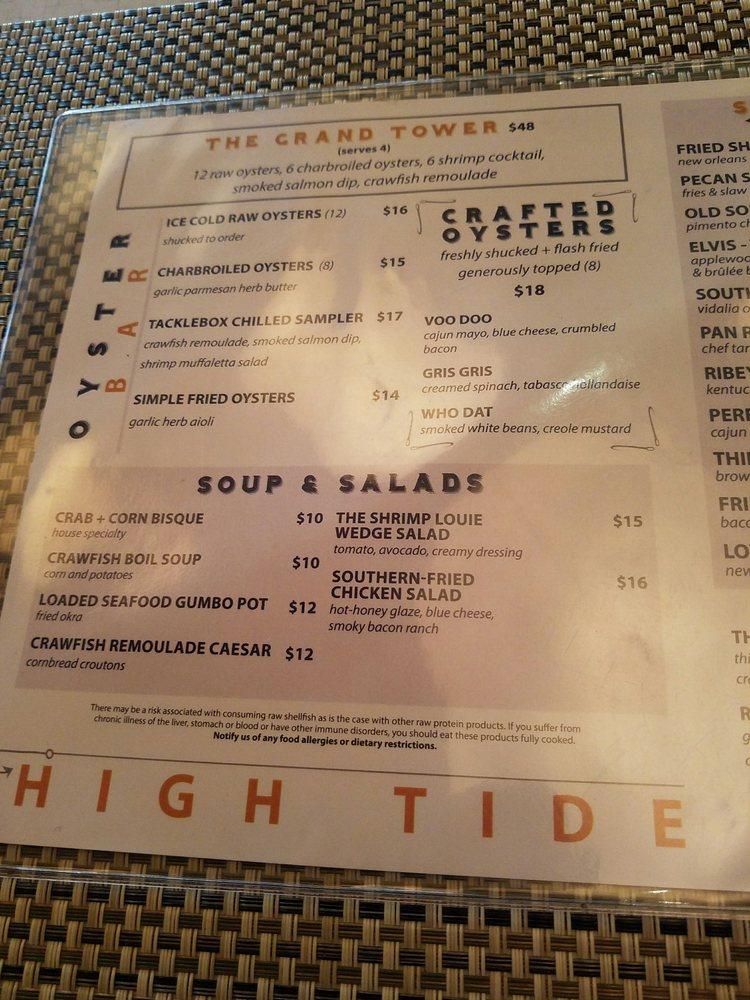 Menu at Legacy Kitchen's Tacklebox restaurant, New Orleans
