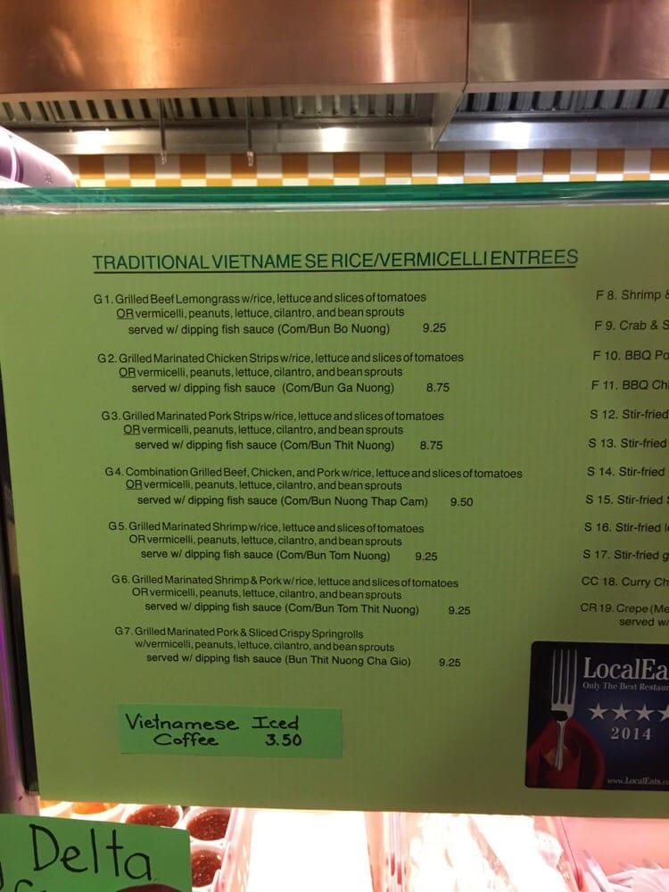 Menu at Mekong Delta Café restaurant, Baltimore