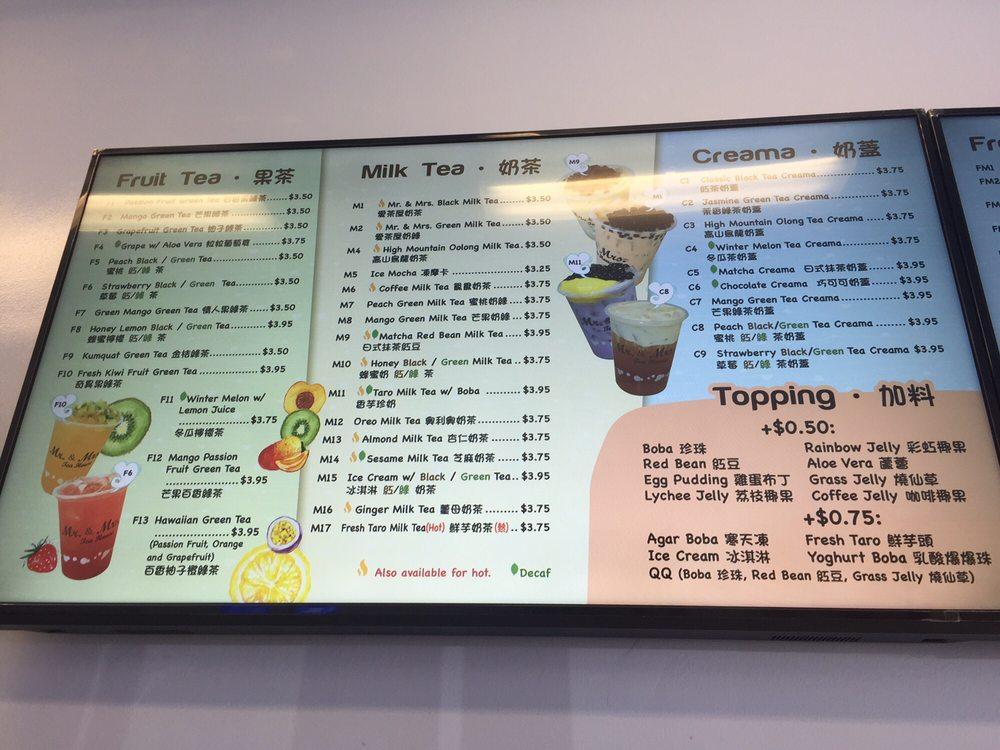 Menu at Mr & Mrs Tea House desserts, San Francisco