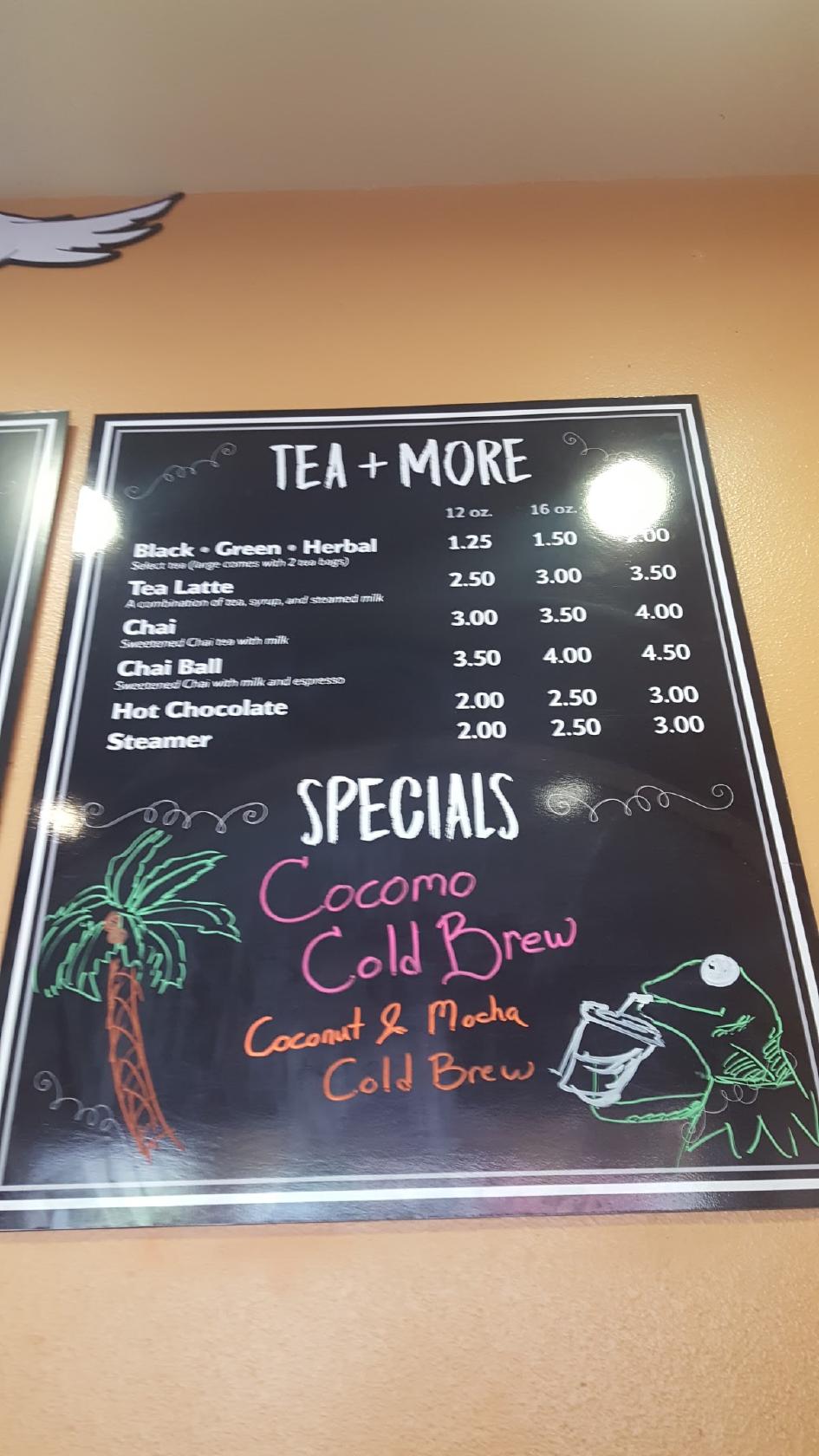 Menu at The Caring Cup cafe, Albuquerque