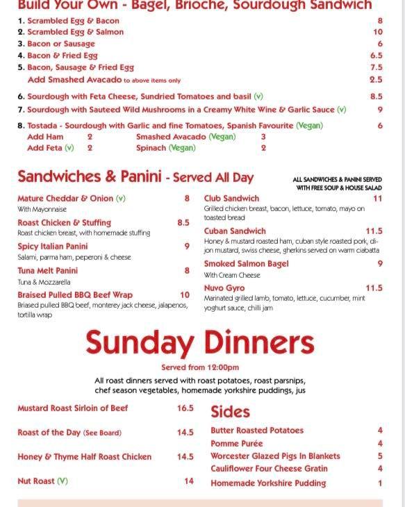 Menu at nuvo • Ciccetti • Caffè • Ristorante restaurant, Poulton-le-Fylde