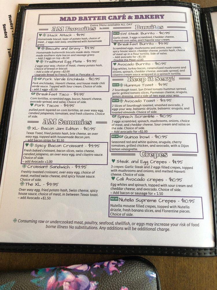 Menu at Batter cafe, Henderson