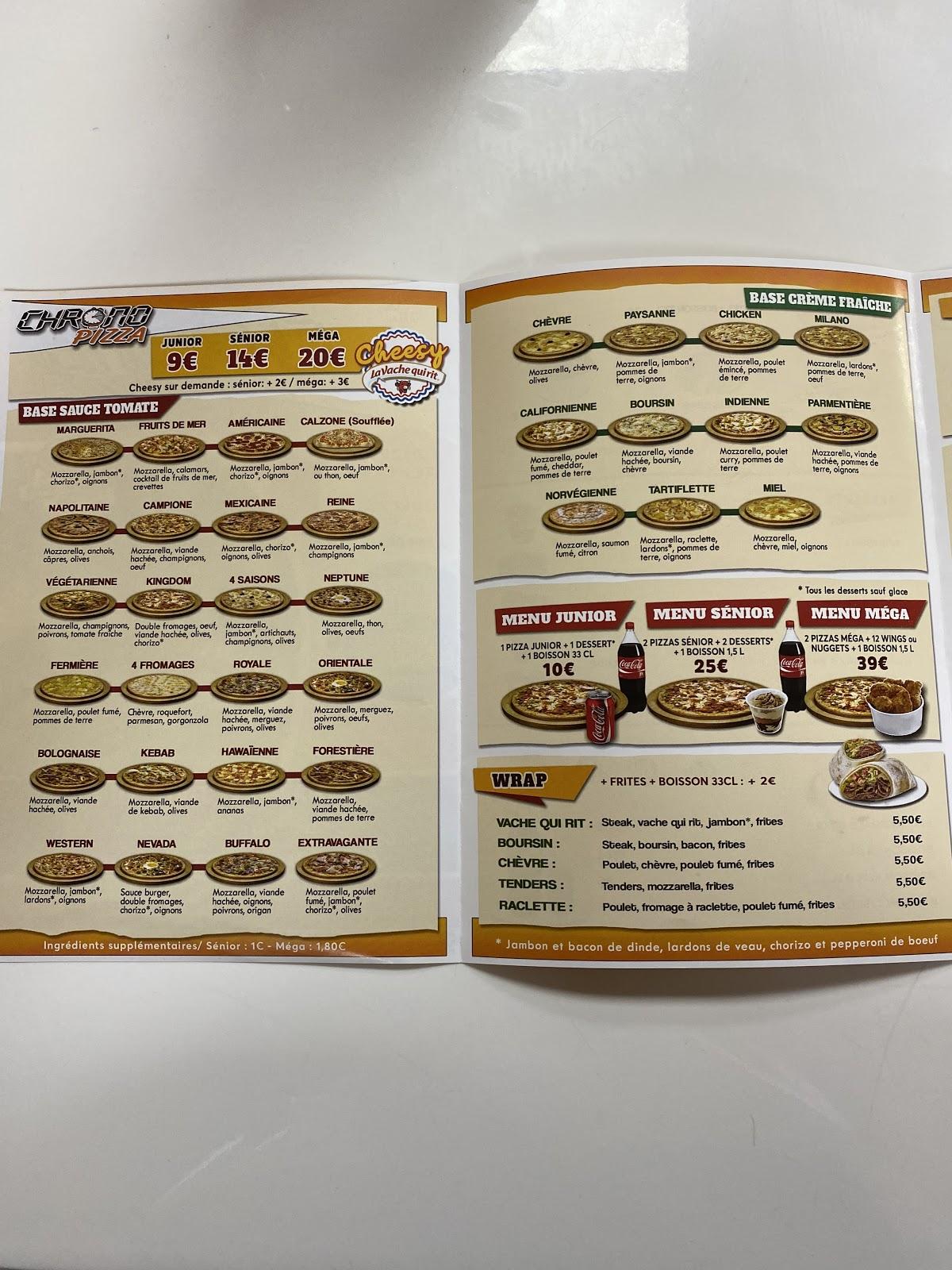 Menu at Chrono Pizza restaurant, Dreux