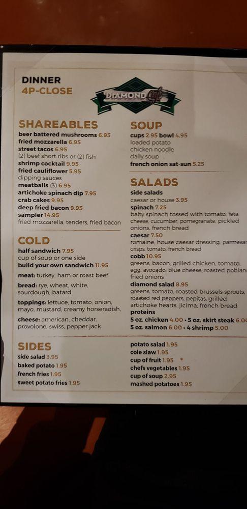 Menu at Diamond Cafe, Tucson