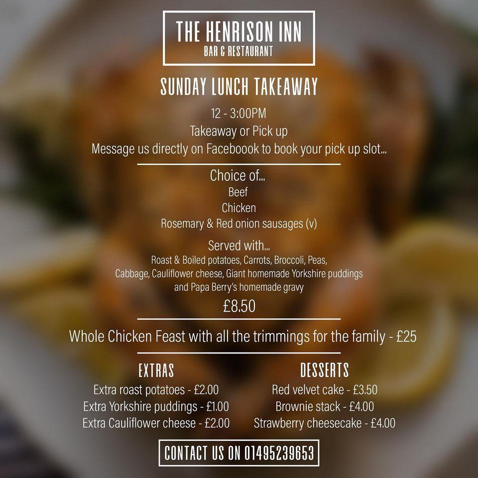 Menu at VAMOS by the river restaurant, Abertillery