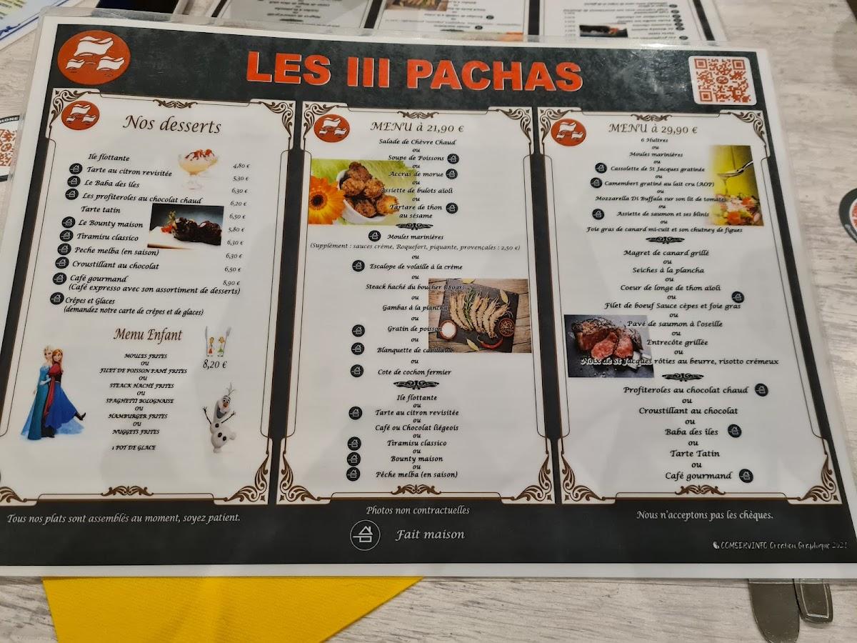 Menu at Les Trois Pachas restaurant, Valras-Plage