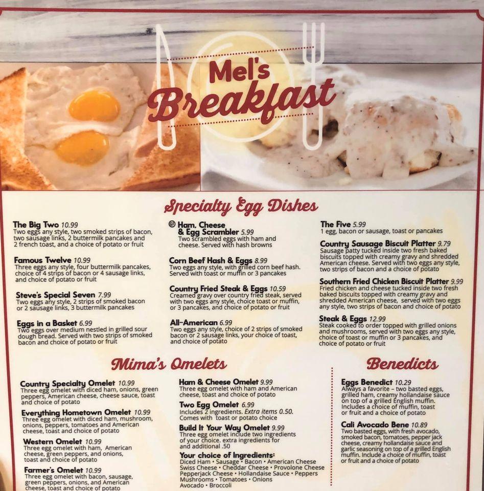 Menu at Mel's Hometown Restaurant, Corry