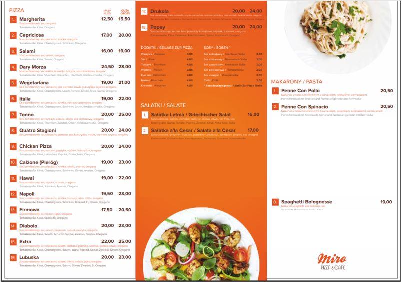 Carta de Miro Pizza & Cafe Łęknica, Łęknica, Graniczna 2A