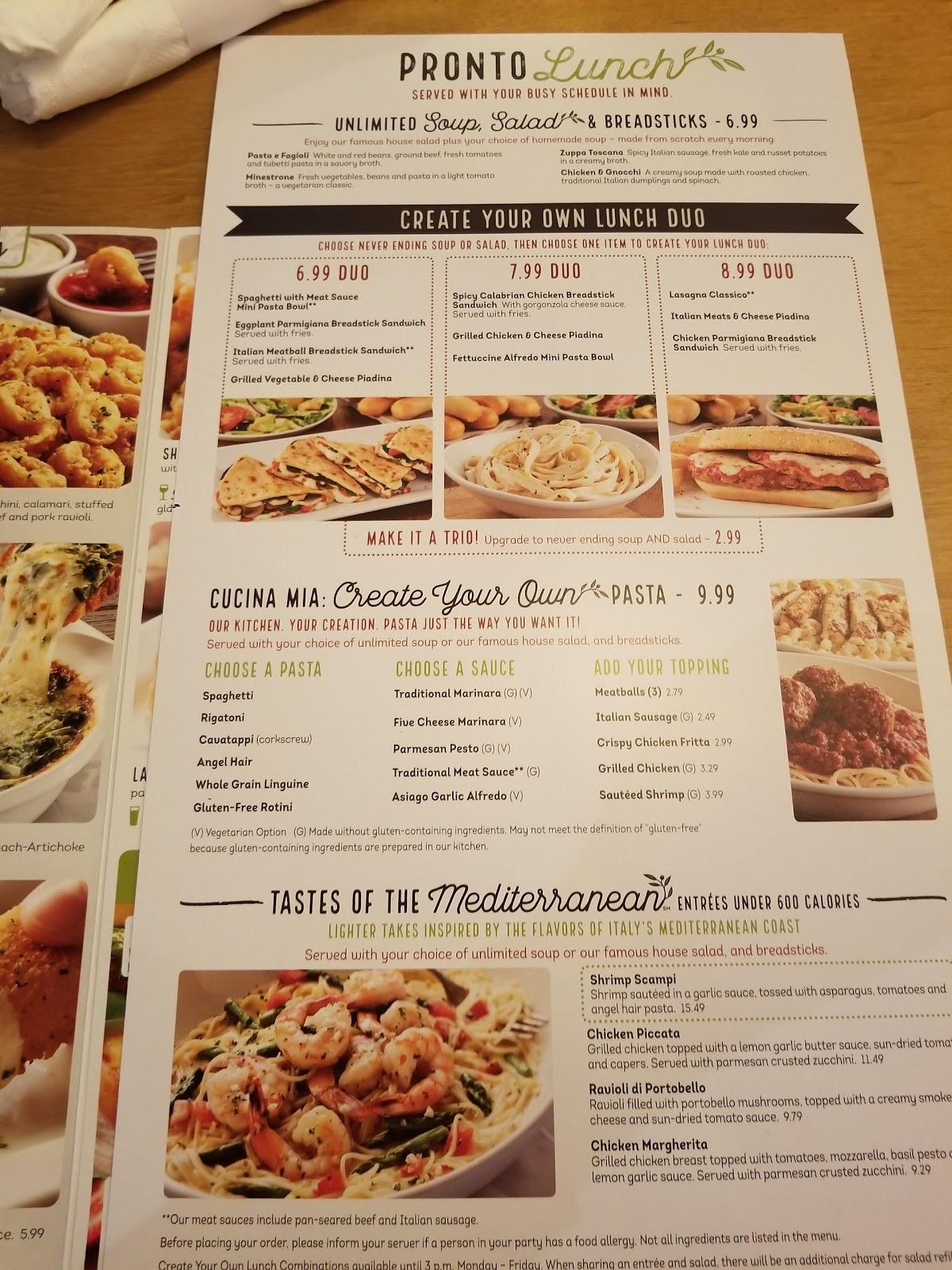 Menu at Olive Garden Italian Restaurant, Stillwater