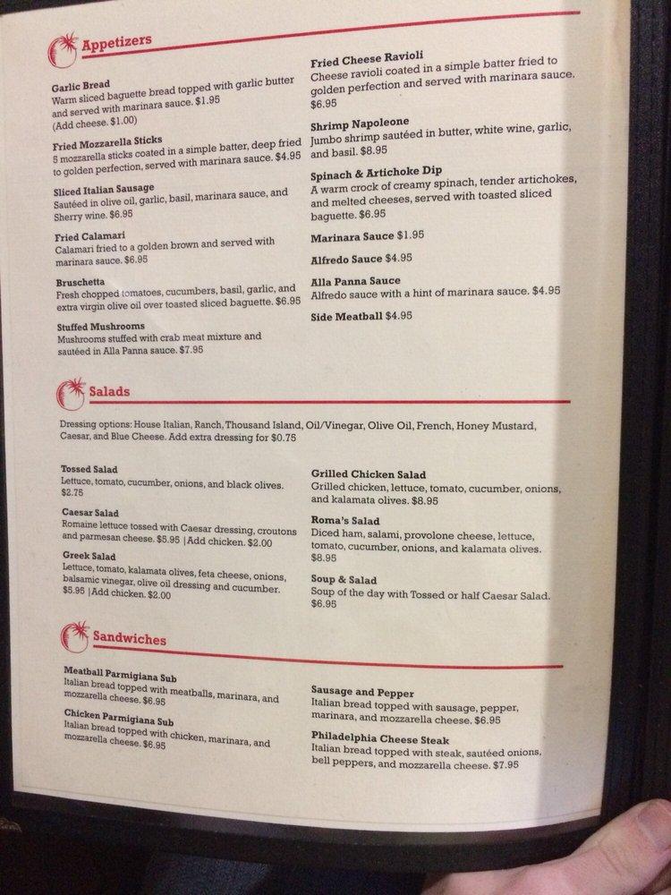 Menu at Roma Italian Restaurant, Ozark