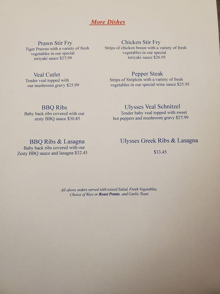 Menu at Ulysses Restaurant, Quesnel