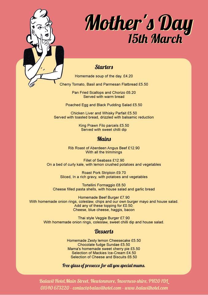 Menu at Balavil Hotel pub & bar, Newtonmore