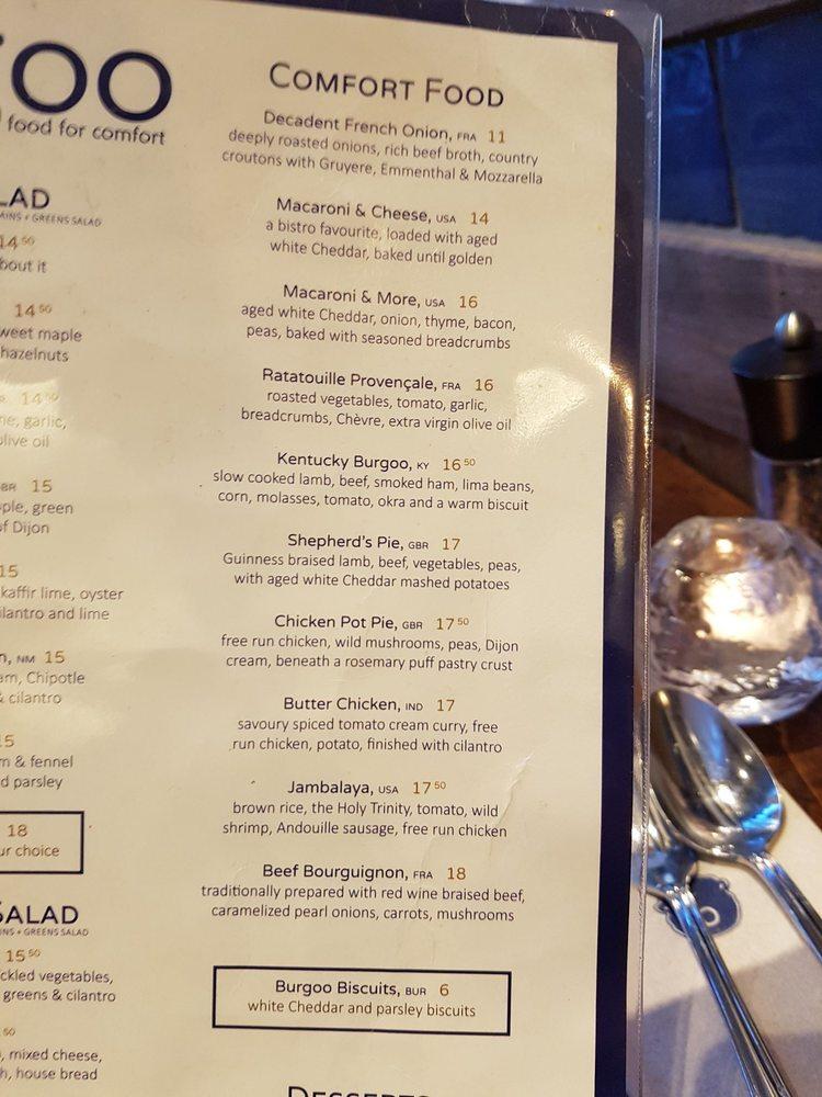 Menu at Burgoo pub & bar, Vancouver, 101-1100 Burrard St