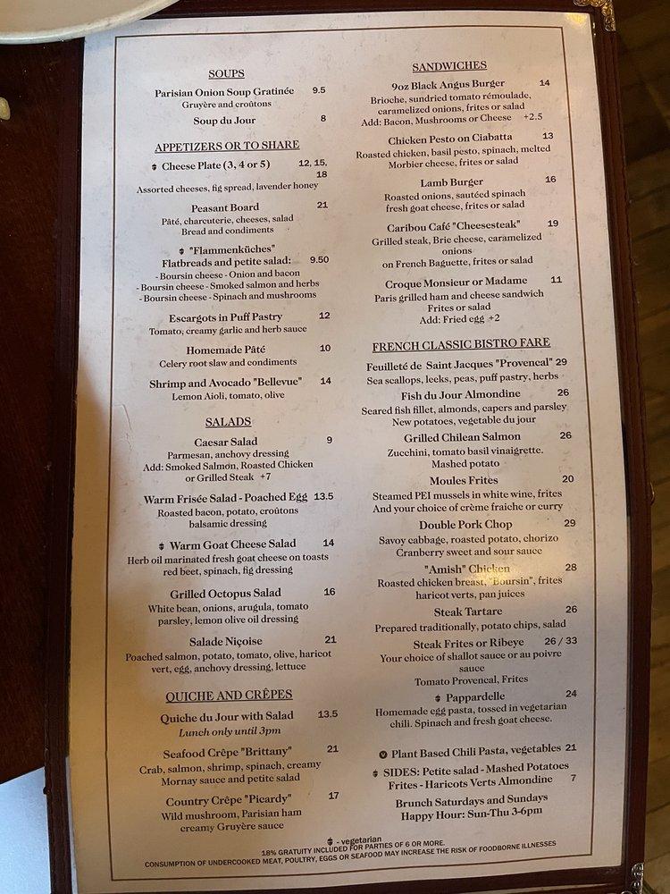 Menu at Caribou Cafe, Philadelphia