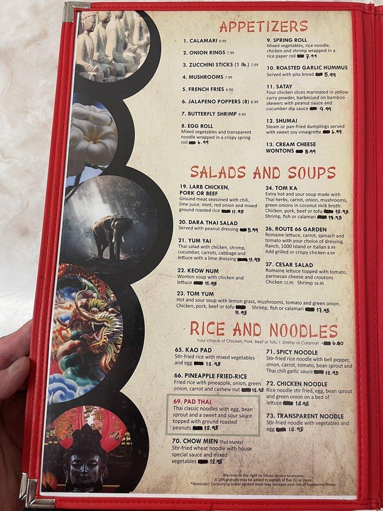 Menu at Dara Thai Twisters restaurant, Williams