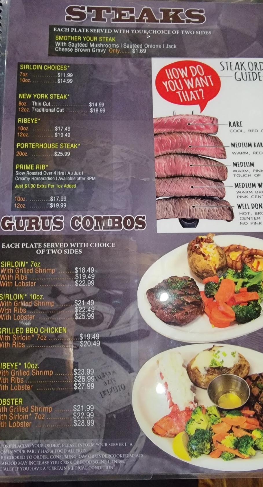 Menu at Guru's Sports Bar & Grill, St. George, N Bluff St STE 1400