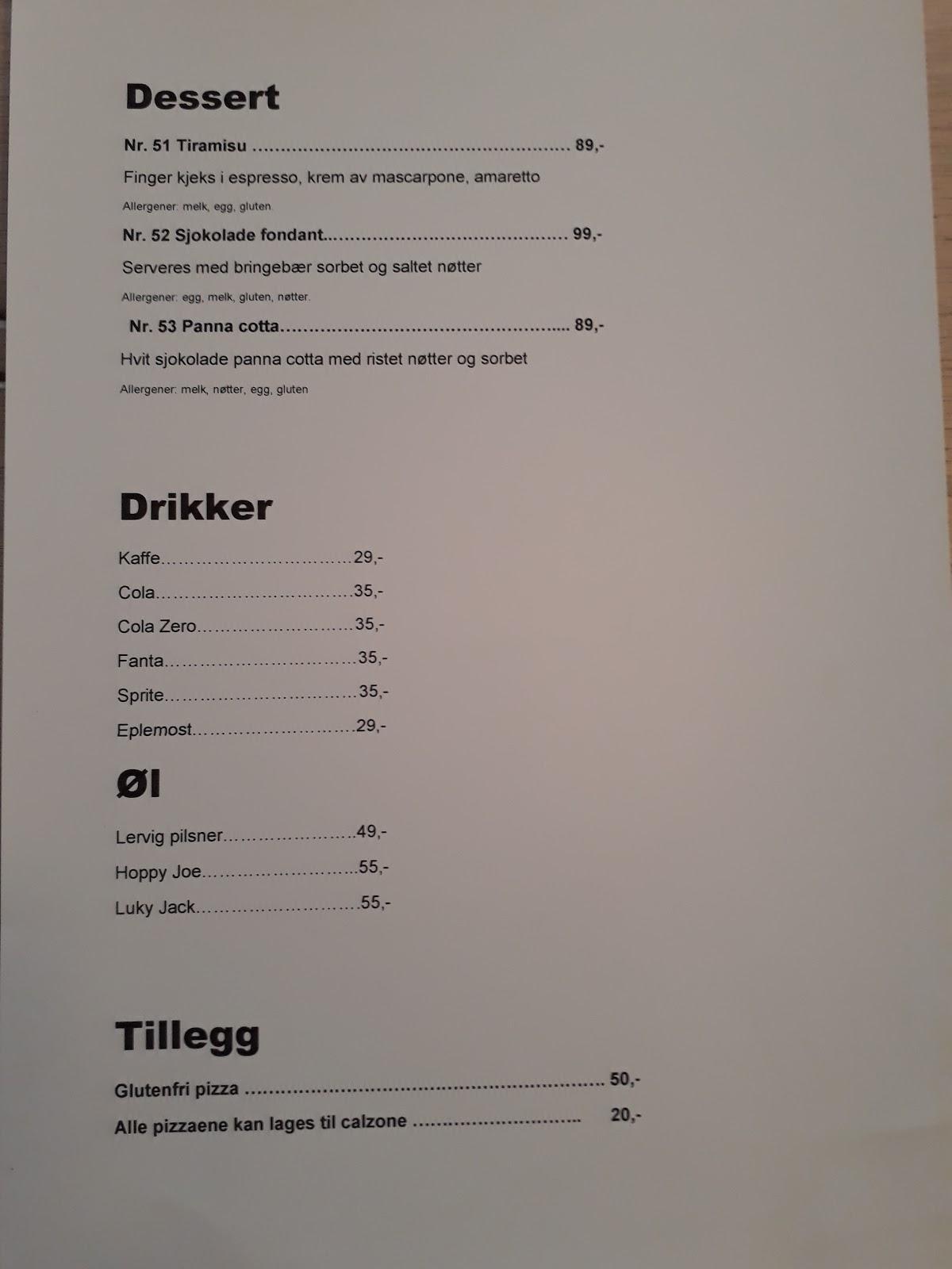 Menu at Mattarello, Pizza restaurant, Sandnes