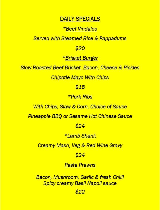 Menu at Noble Falls Tavern pub & bar, Gidgegannup, Toodyay Rd