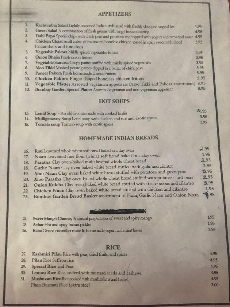 Menu at Bombay Garden Indian cuisine,Greek Eats & Bar, Heath