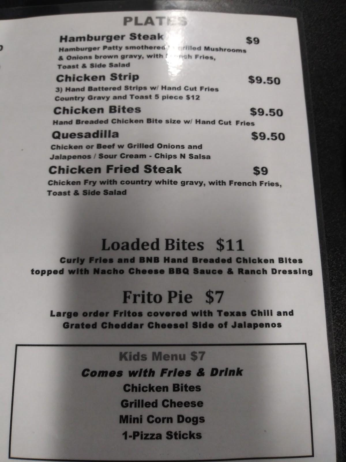 Menu at Burgers & Billiards restaurant, Graham