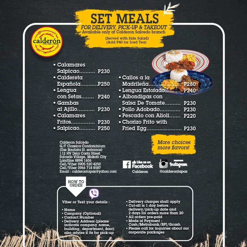 Menu at Calderon restaurant, Makati, Classica Condominium