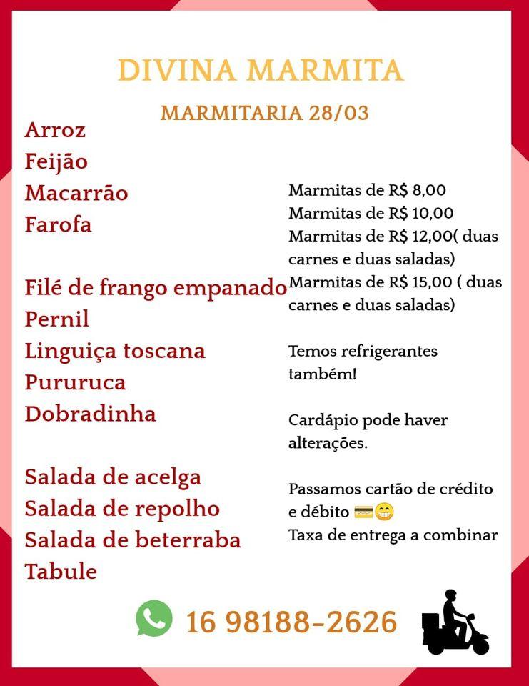 Carta del restaurante Divina Marmita, Sertãozinho, R. José Gavaldão ...