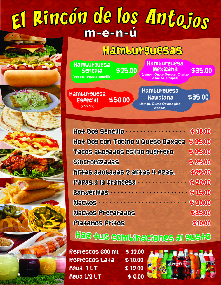 Menu at El Rincón de los antojos. restaurant, Jiutepec