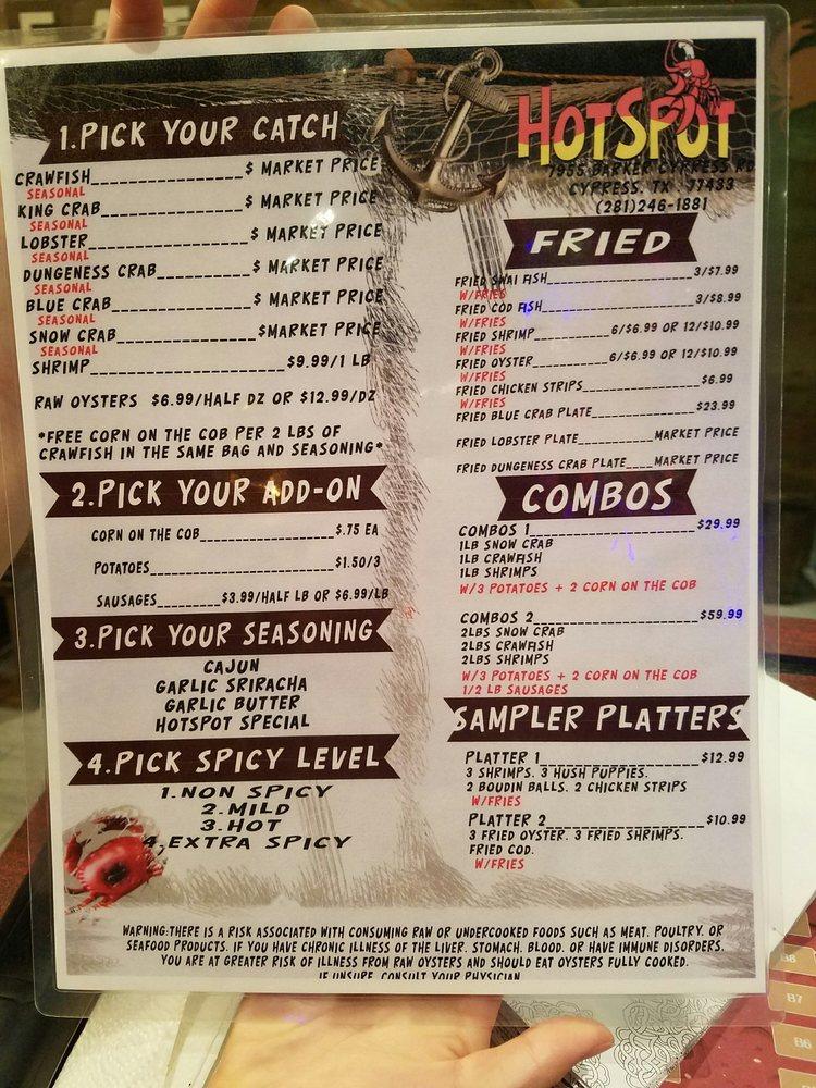 Menu at HotSpot Cajun Seafood House restaurant, Cypress