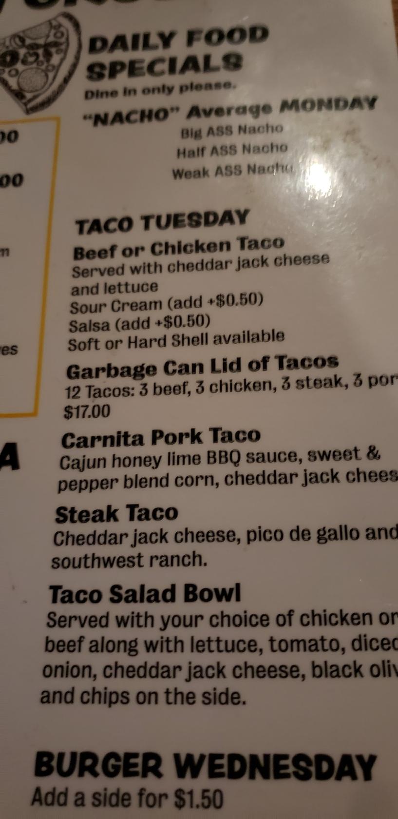 Menu at JC's Pub and Grub, West Allis