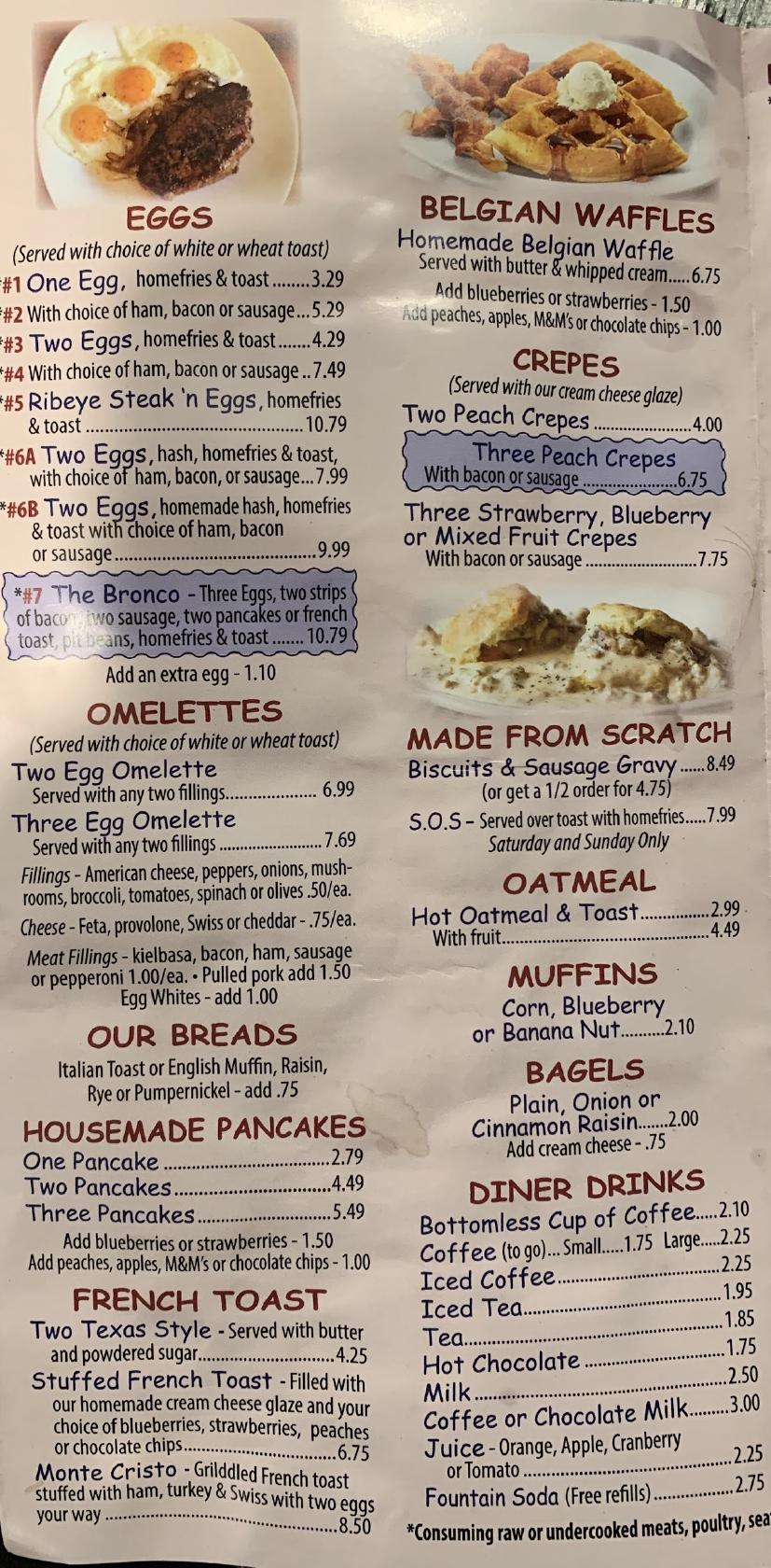 Carta del restaurante Johnny's Victory Diner, Burrillville