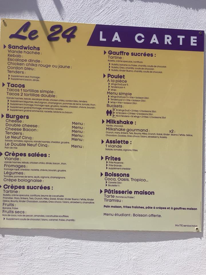 Menu au LE 24 restaurant, Bergerac