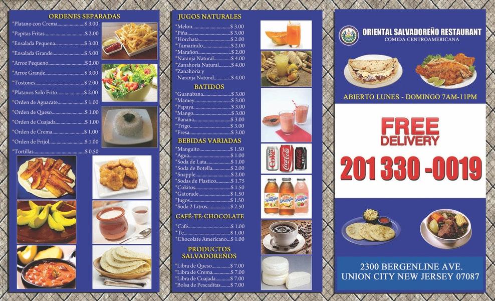 Menu at Vicentino Salvadoreño restaurant, Union City