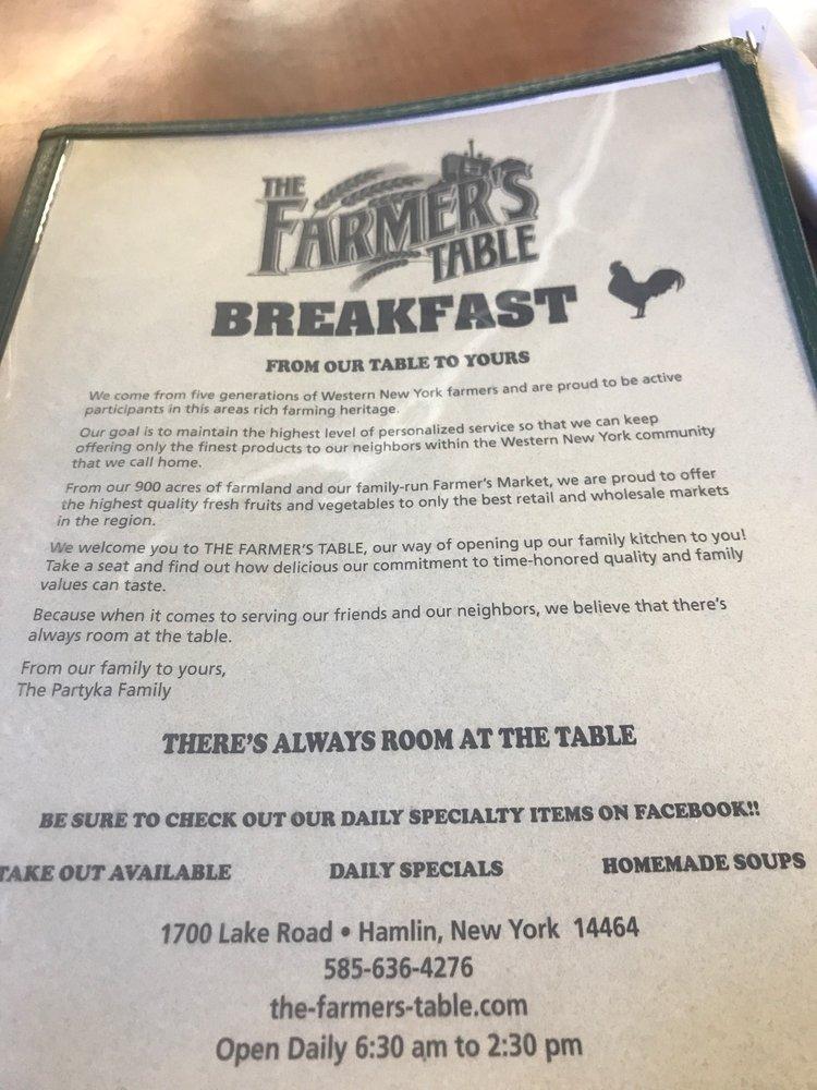 Menu at The Farmer's Table restaurant, Hamlin