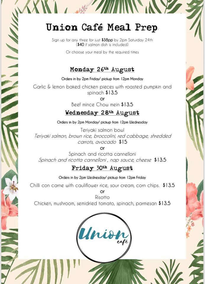 Menu at Union Cafe, Robe