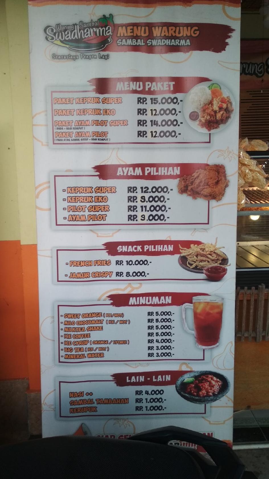 Menu at Warung Sambal Swadharma restaurant, Barabai Selatan