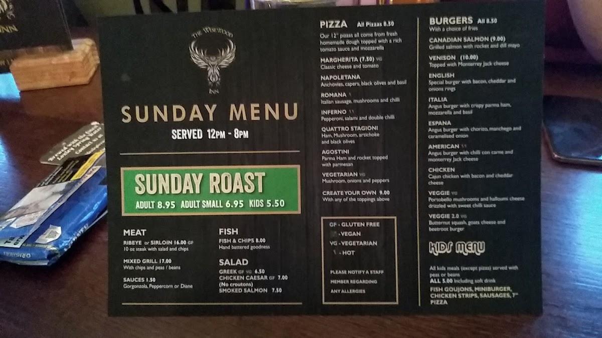 Menu at Wisewood Inn pub & bar, Sheffield, 539 Loxley Rd
