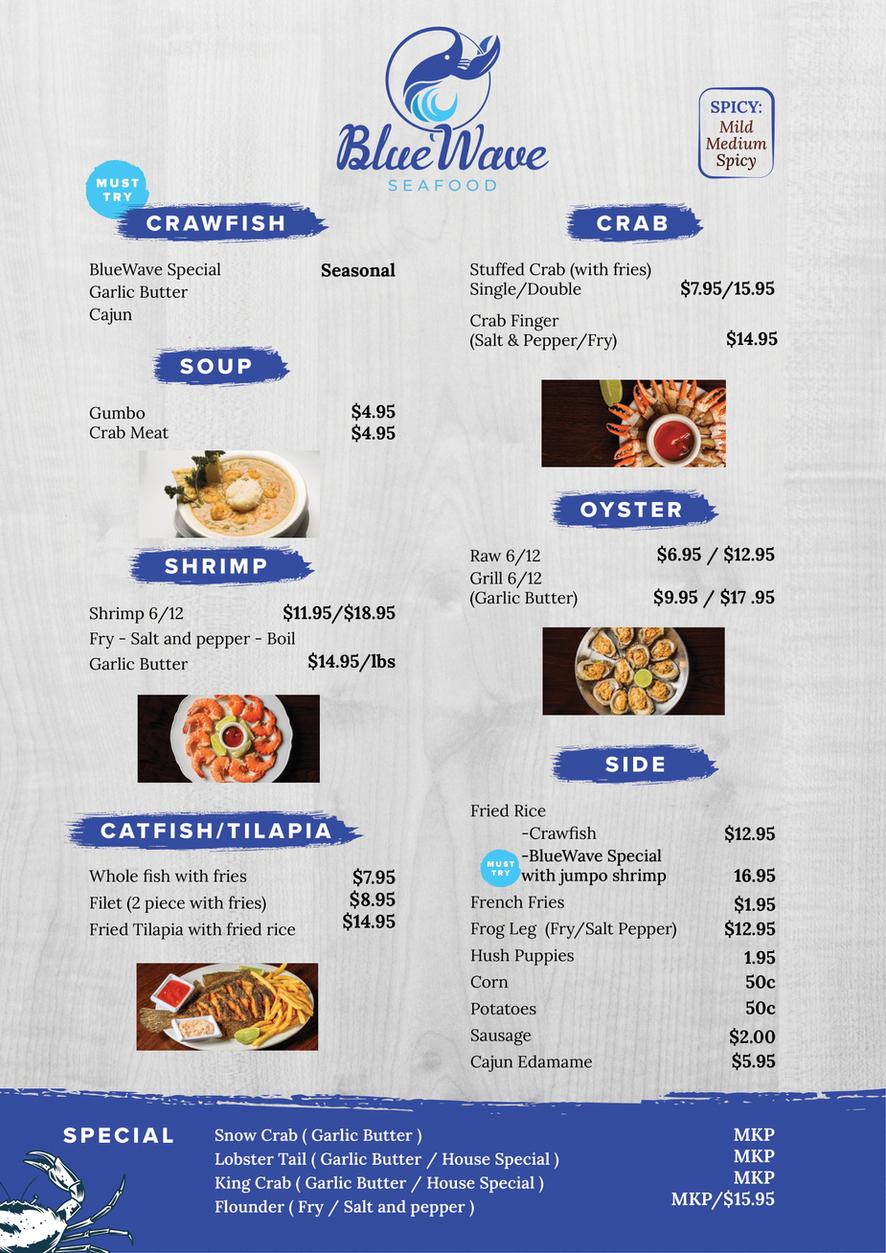 Menu at Bluewave Seafood pub & bar, Houston