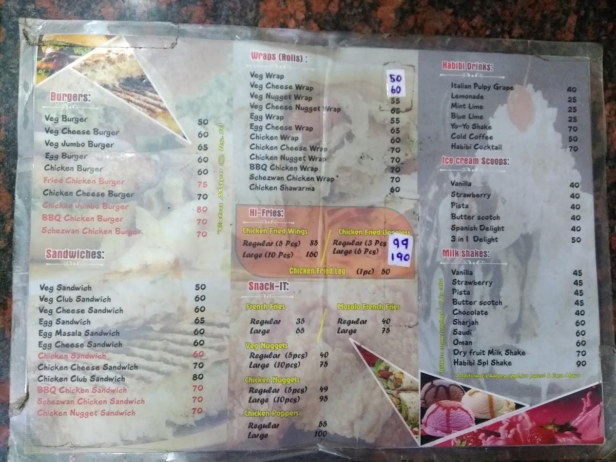 Menu at Café Habibi, Coimbatore, XXR7+292