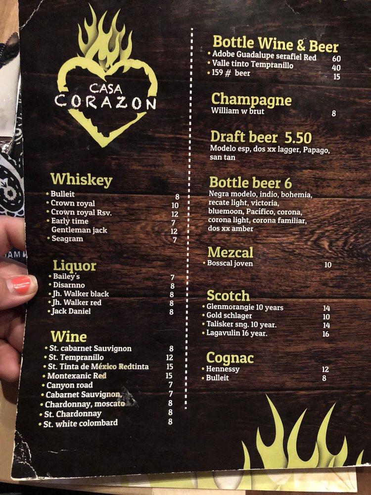 Menu at Casa Corazon Restaurant, Phoenix