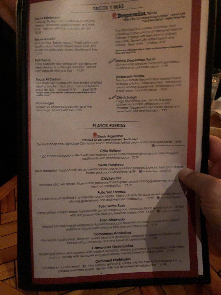 Menu at Desperados Mexican Restaurant Dos, Garland, W Campbell Rd