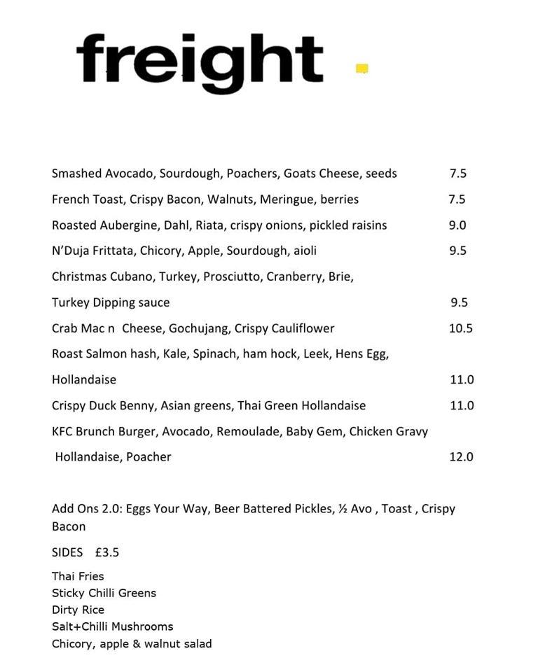 Menu at Freight cafe, Belfast, 402 Newtonards Road
