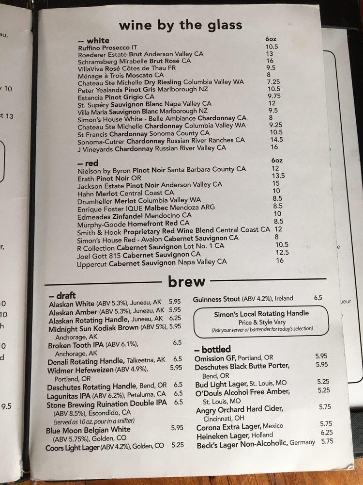 Menu at Simon & Seafort's Saloon & Grill steakhouse, Anchorage
