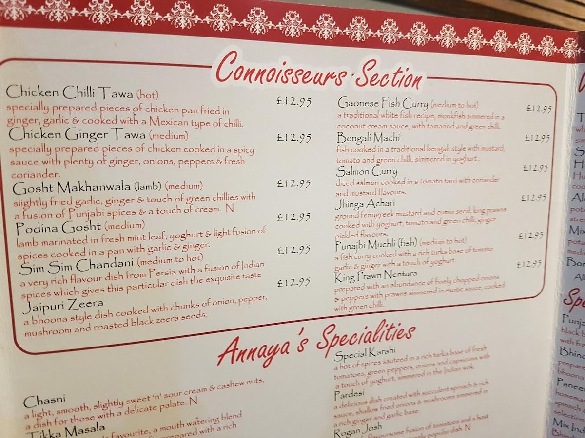 Menu at Annaya's Indian - Helensburgh restaurant, Helensburgh