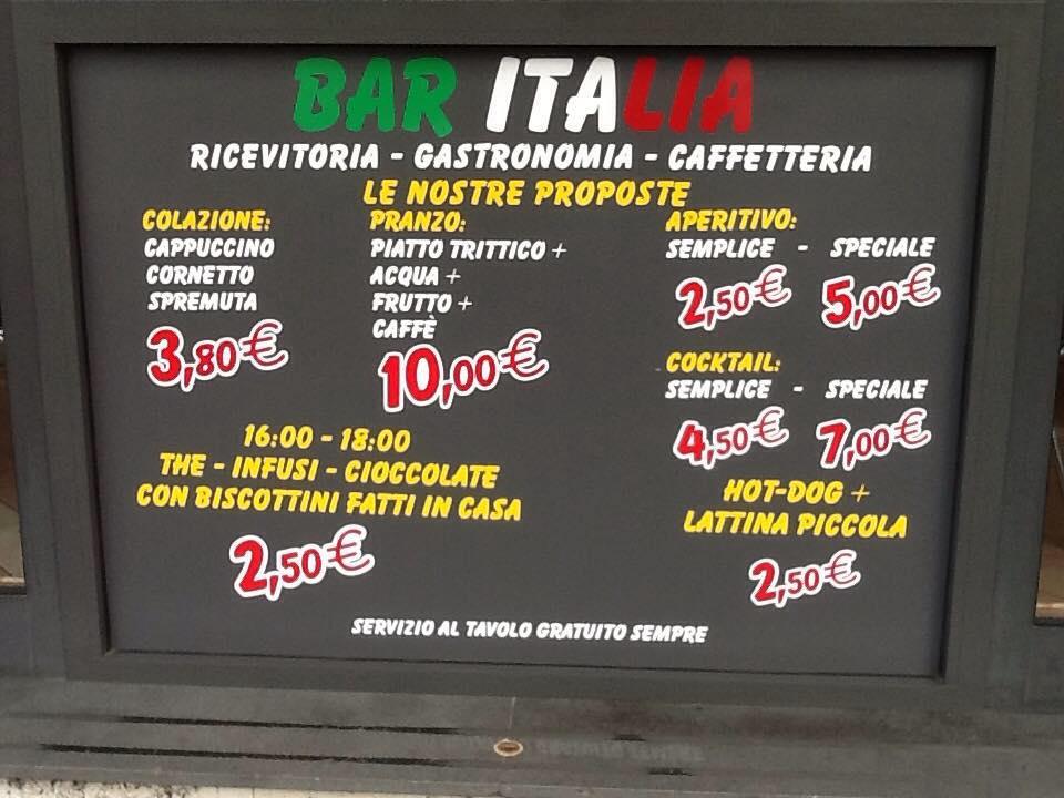 Menu at BAR ITALIA, Rome, Via Leopoldo Ruspoli